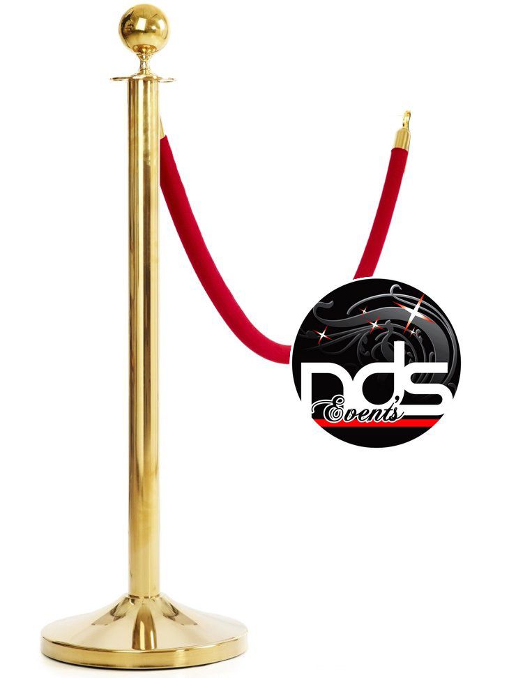 Potelet VIP doré + corde rouge 1,5m - Location-vaisselle-grenoble